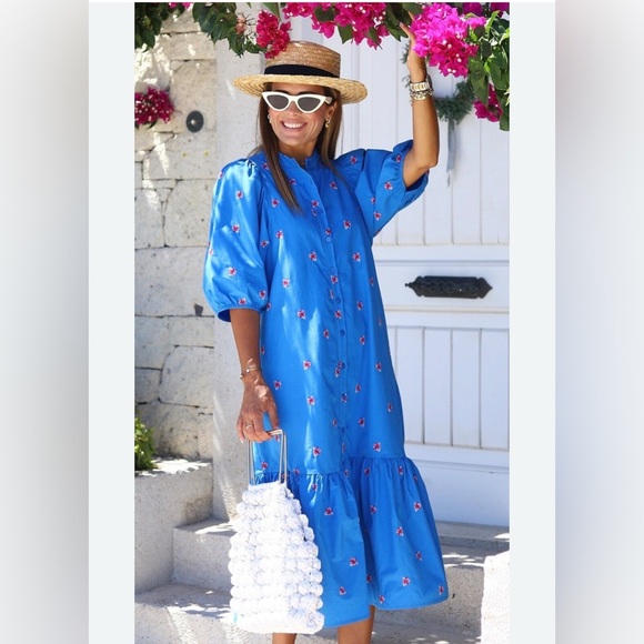 Zara | Dresses | Zara Marie Dress Size Medium Blue Floral Embroidered ...
